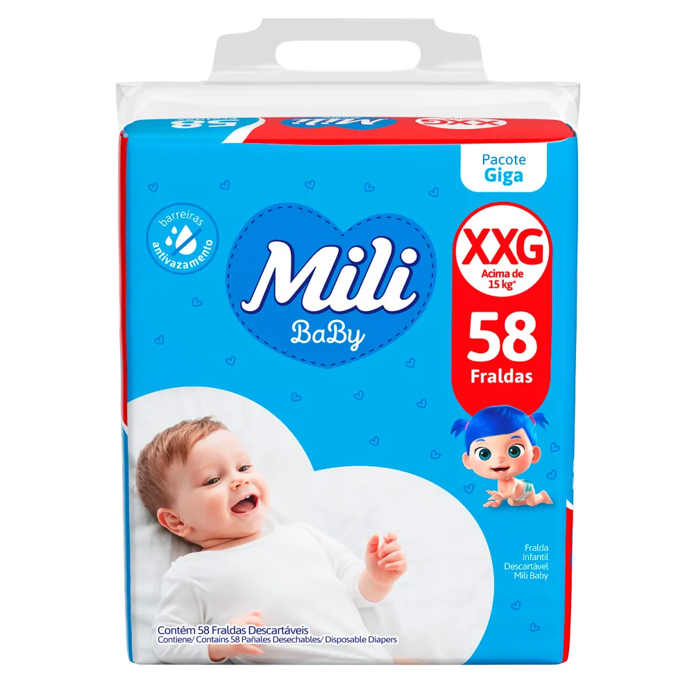 Fralda Mili Baby Tamanho XXG Pacote Giga 58 Unidades Descartáveis ...