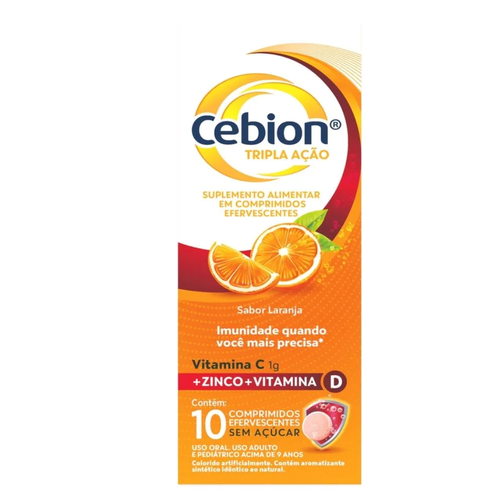 Cebion Tripla Ação Vitamina C, Zinco e Vitamina D com 10 Comprimidos ...