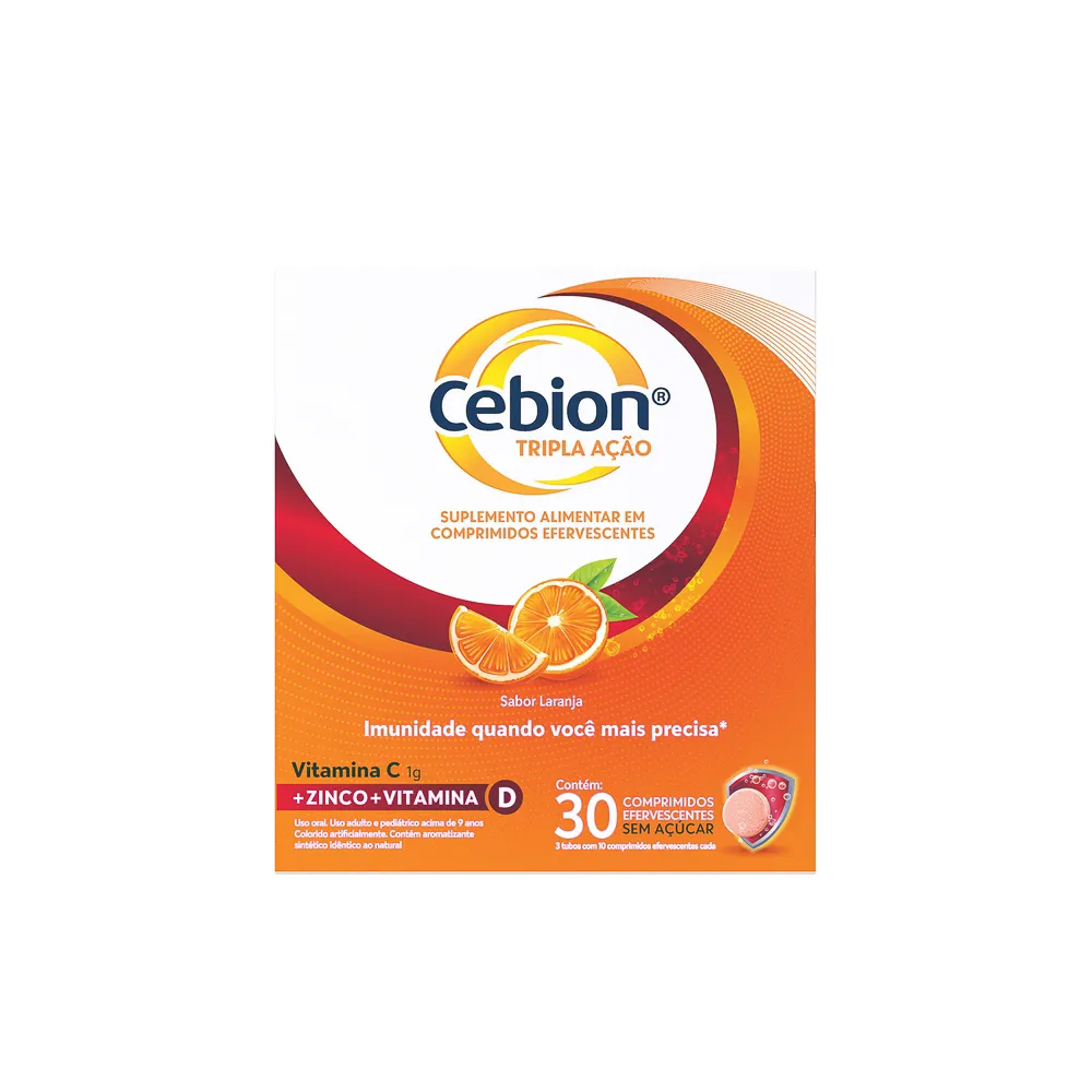 Cebion Tripla Ação Vitamina C Zinco e Vitamina D com 30 Comprimidos ...