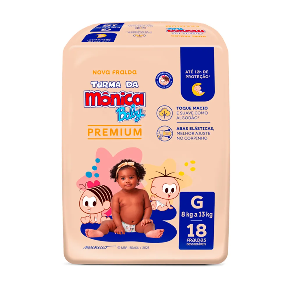 Fralda Infantil Turma da Mônica Baby Premium Tamanho G Pacote Jumbo 18 ...