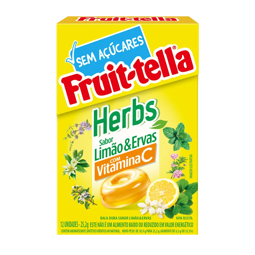 Bala Fruit-Tella Herbs com Vitamina C Sabor Limão e Ervas Sem Açúcar 25 ...