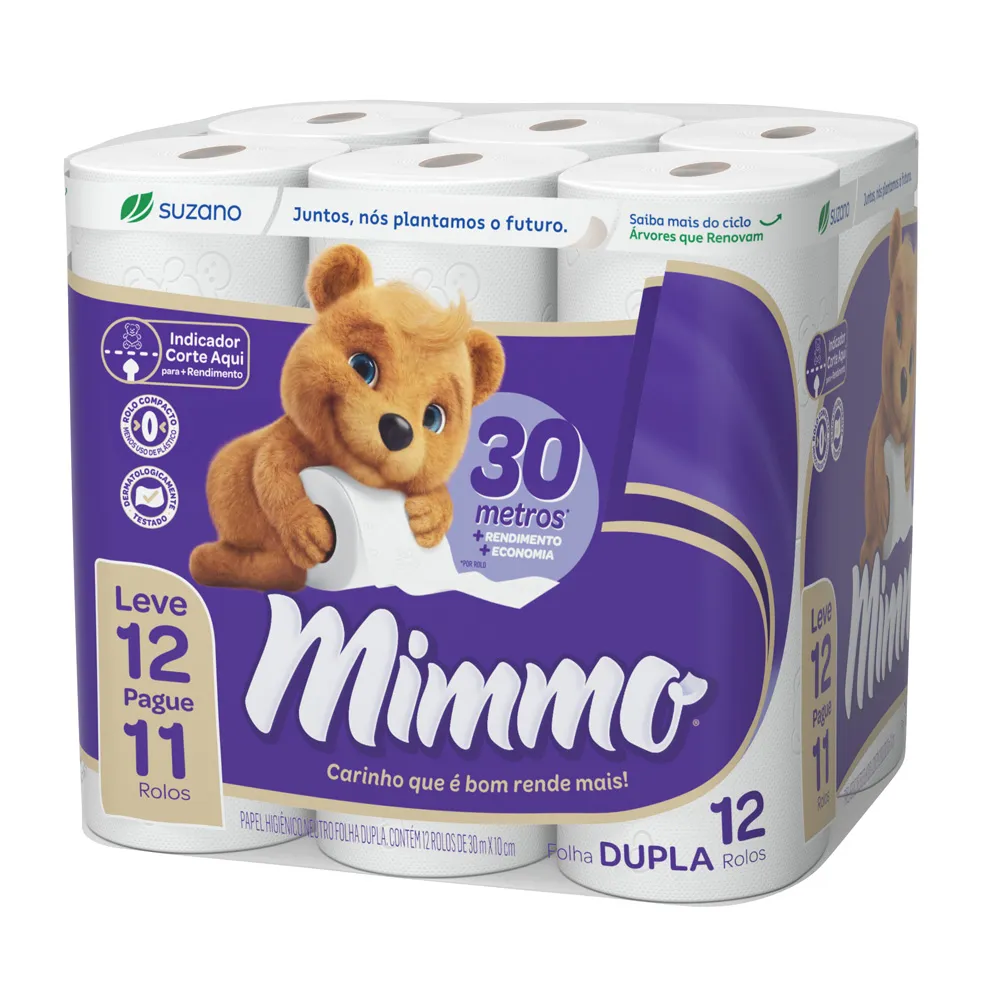 Papel Higiênico Mimmo Folha Dupla 12 Rolos de 30 Metros Leve 12 Pague 11 - Drogaria Araujo