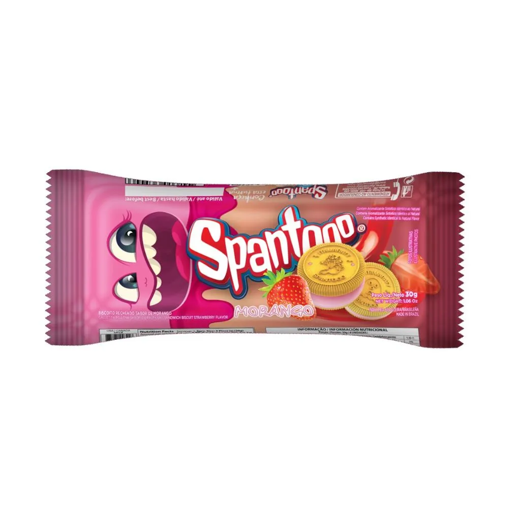 Biscoito Recheado Spantooo sabor Morango 30g - Drogaria Araujo