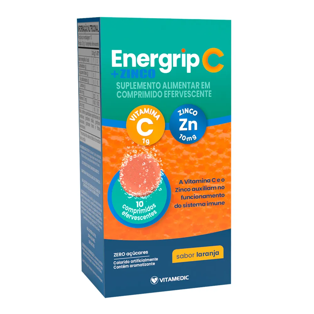Energrip C 1G + Zinco 10mg Sabor Laranja com 10 Comprimidos ...