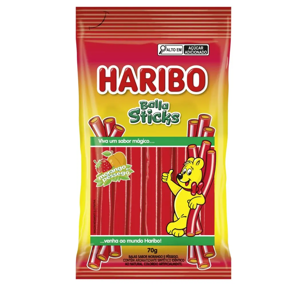 Balas Haribo Sticks Sabor Morango e Pêssego 70g - Drogaria Araujo