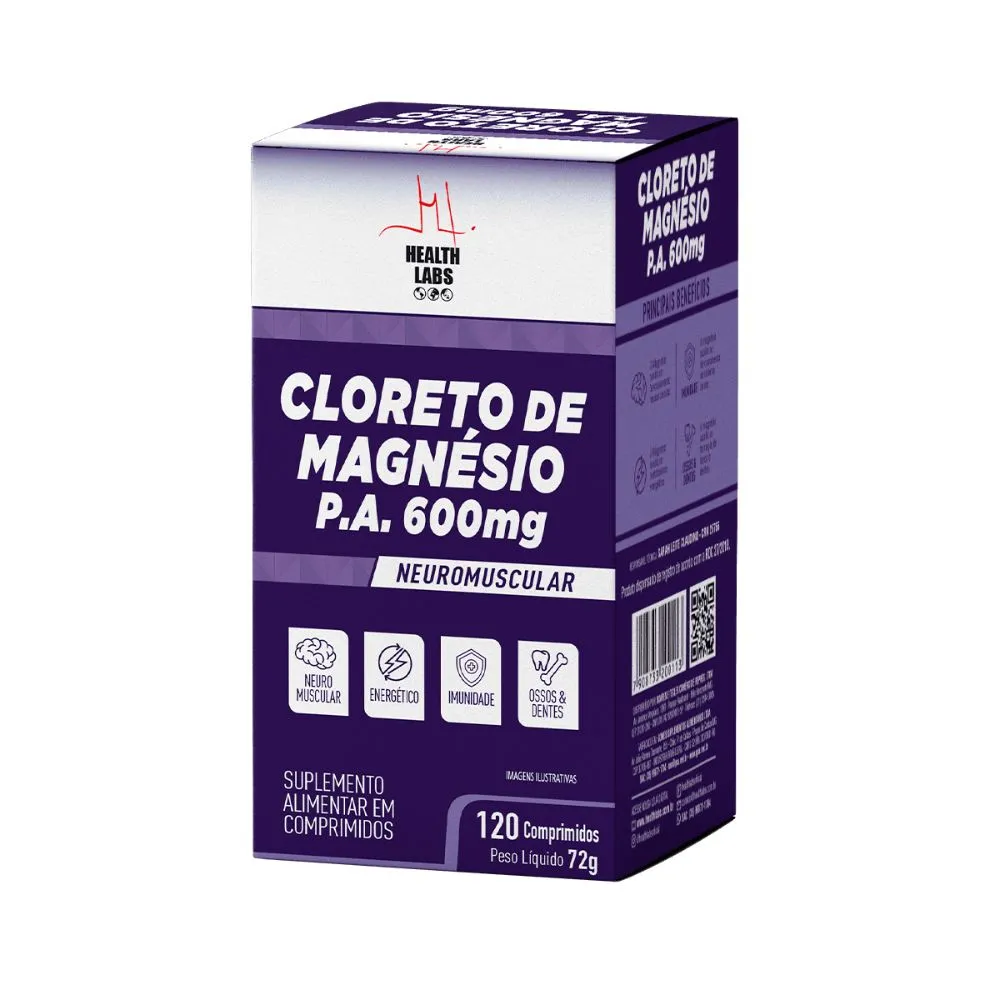 Cloreto de Magnésio P.A 600mg Health Labs Neuromuscular 120 Comprimidos - Drogaria Araujo