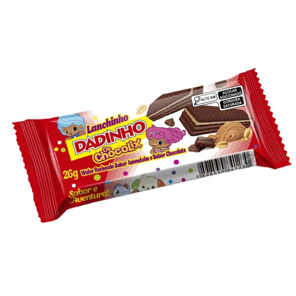 Biscoito Wafer Dadinho Os Chocolix Sabor Amendoim e Chocolate 26g ...