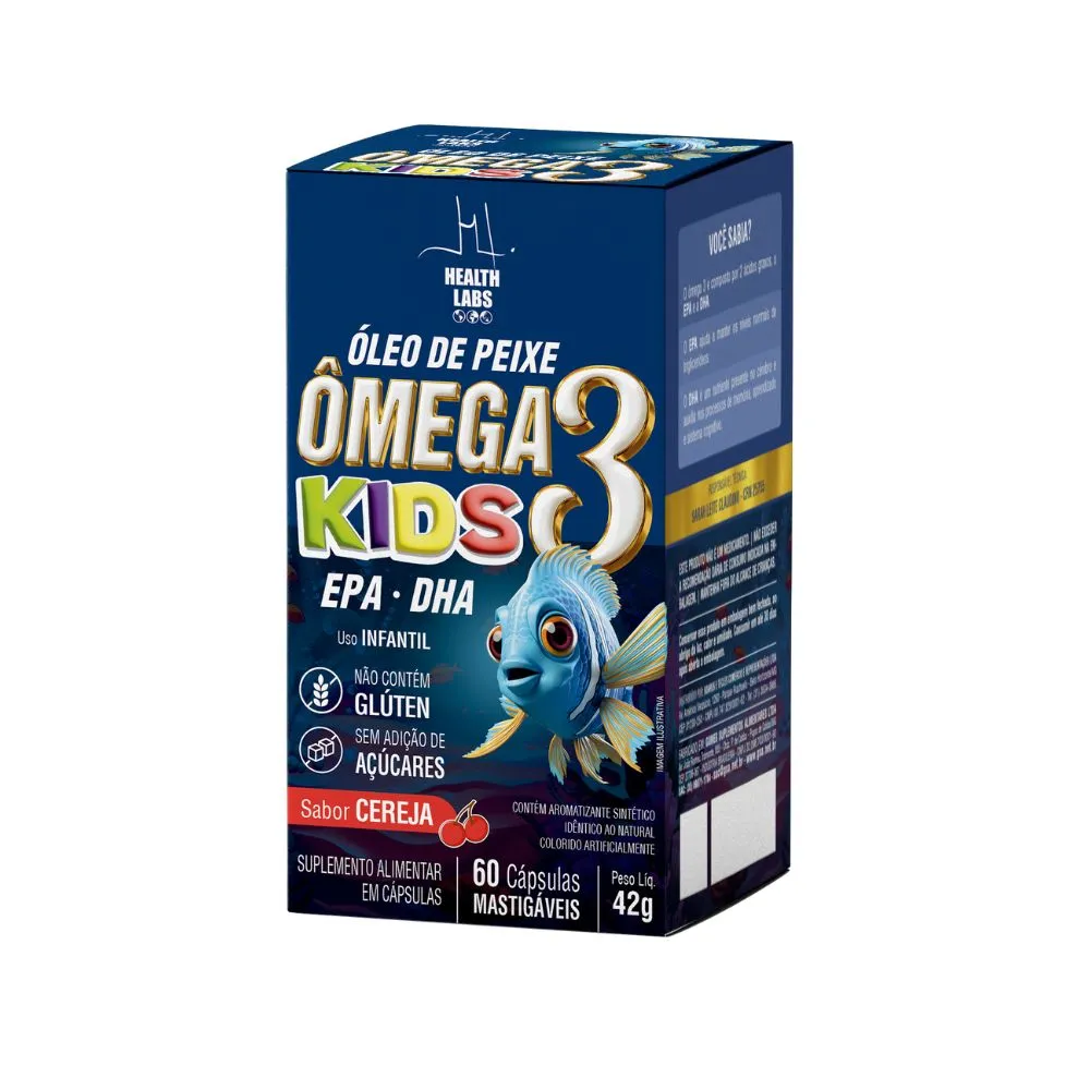 Ômega 3 Kids Health Labs EPA DHA Uso Infantil 60 Cápsulas Mastigáveis ...