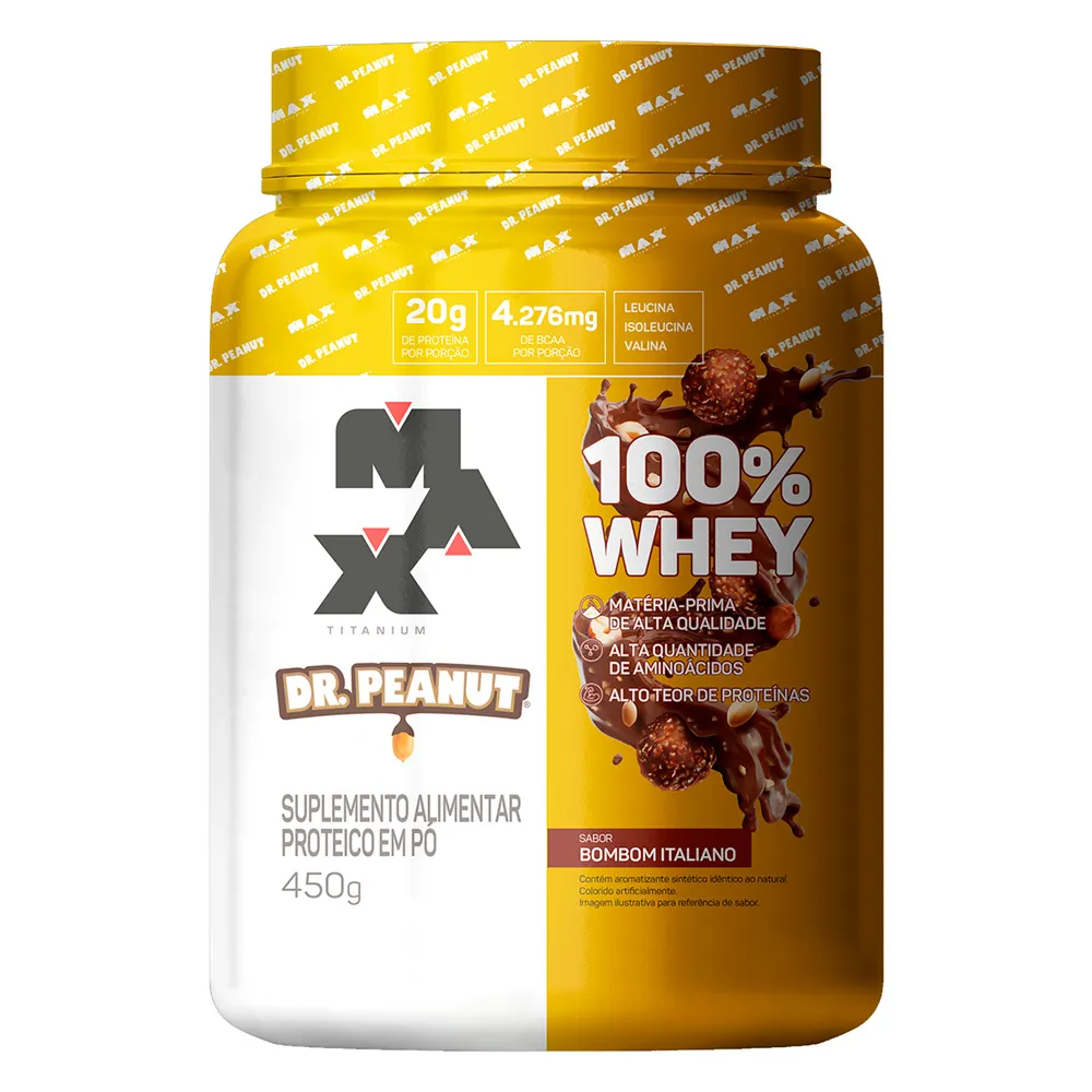 Whey Max Titanium DR. Peanut 20g de Proteína Sabor Bombom Italiano 450g ...