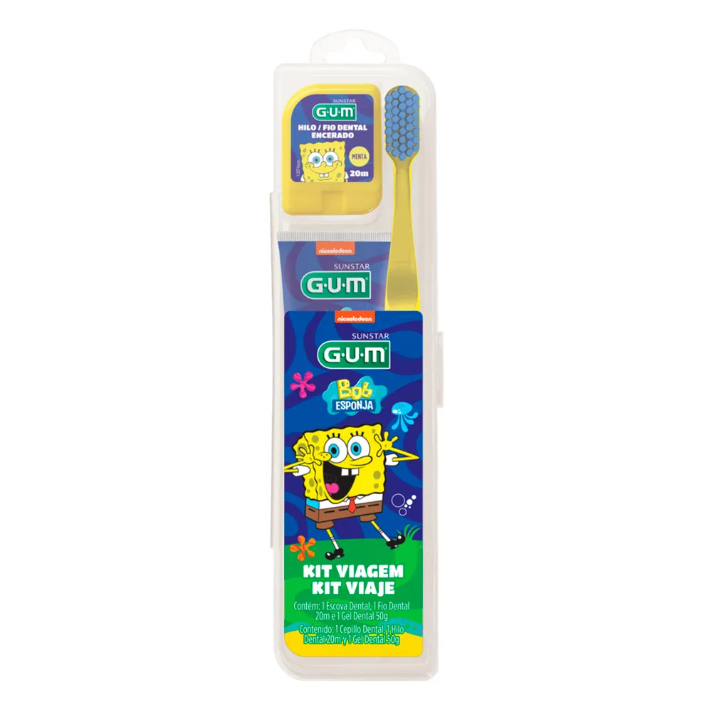 Kit Viagem GUM Bob Esponja com 1 Escova Dental + 1 Fio Dental 20m + 1 ...