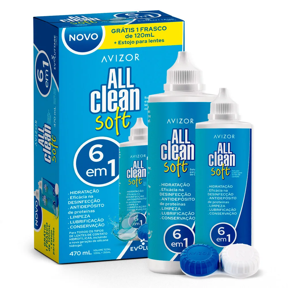 All Clean Soft 6 em 1 Solução para Lente 350ml Ganhe 120ml + Estojo ...