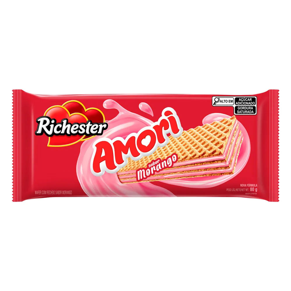 Biscoito Wafer Richester Amori Sabor Morango 80g - Drogaria Araujo