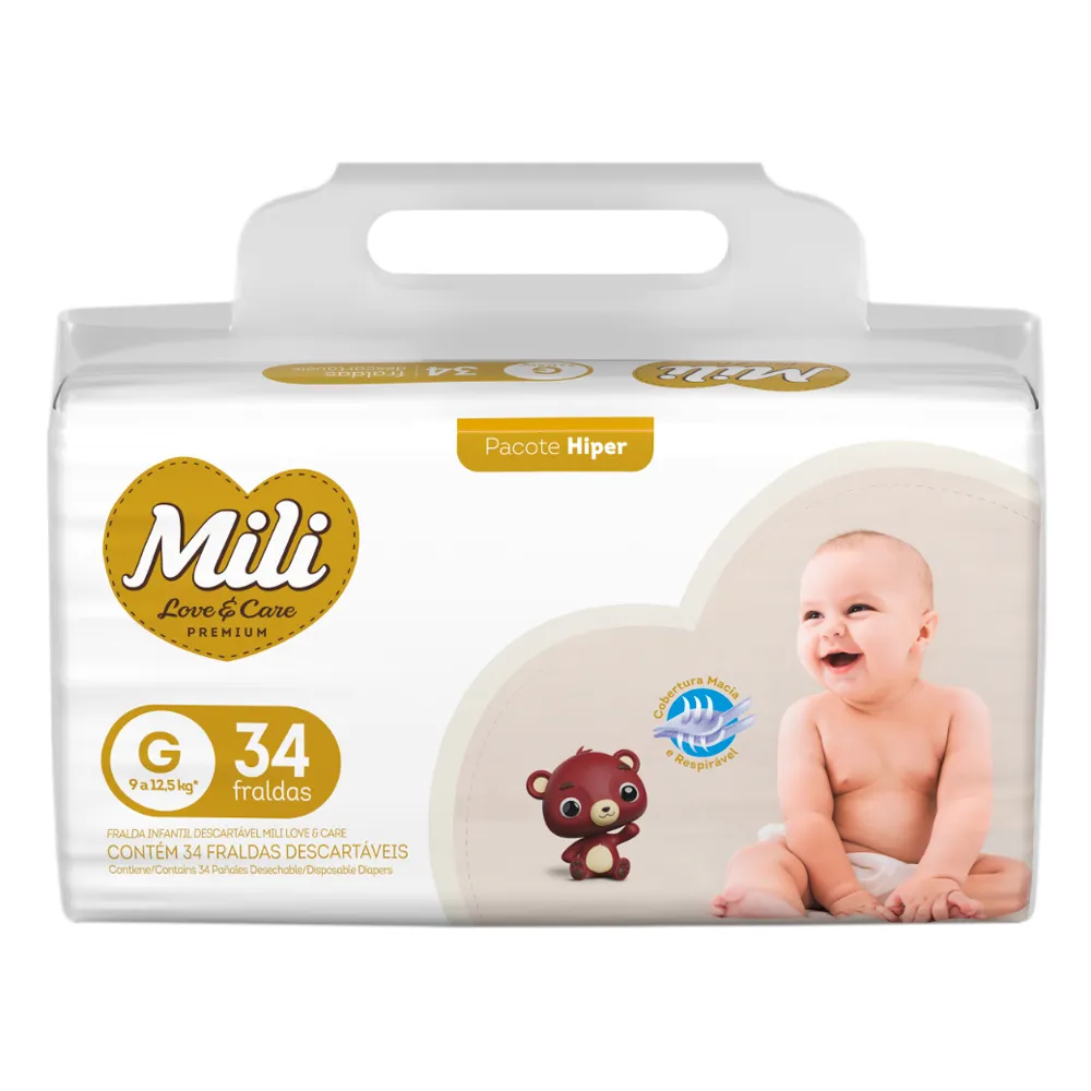 Fralda Infantil Mili Love e Care Premium Hiper Tamanho G com 34 ...