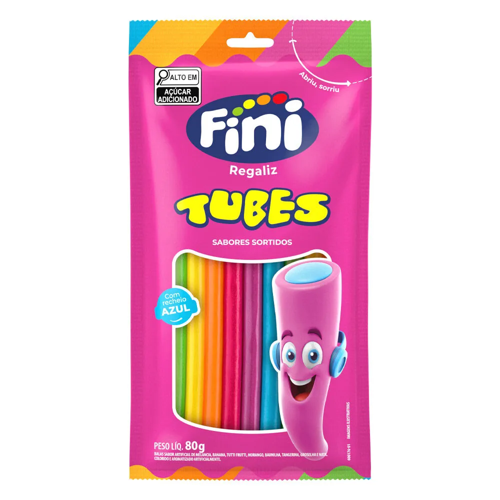 Balas Fini Tubes Arco Iris com Recheio Azul Sabores Sortidos 80g ...