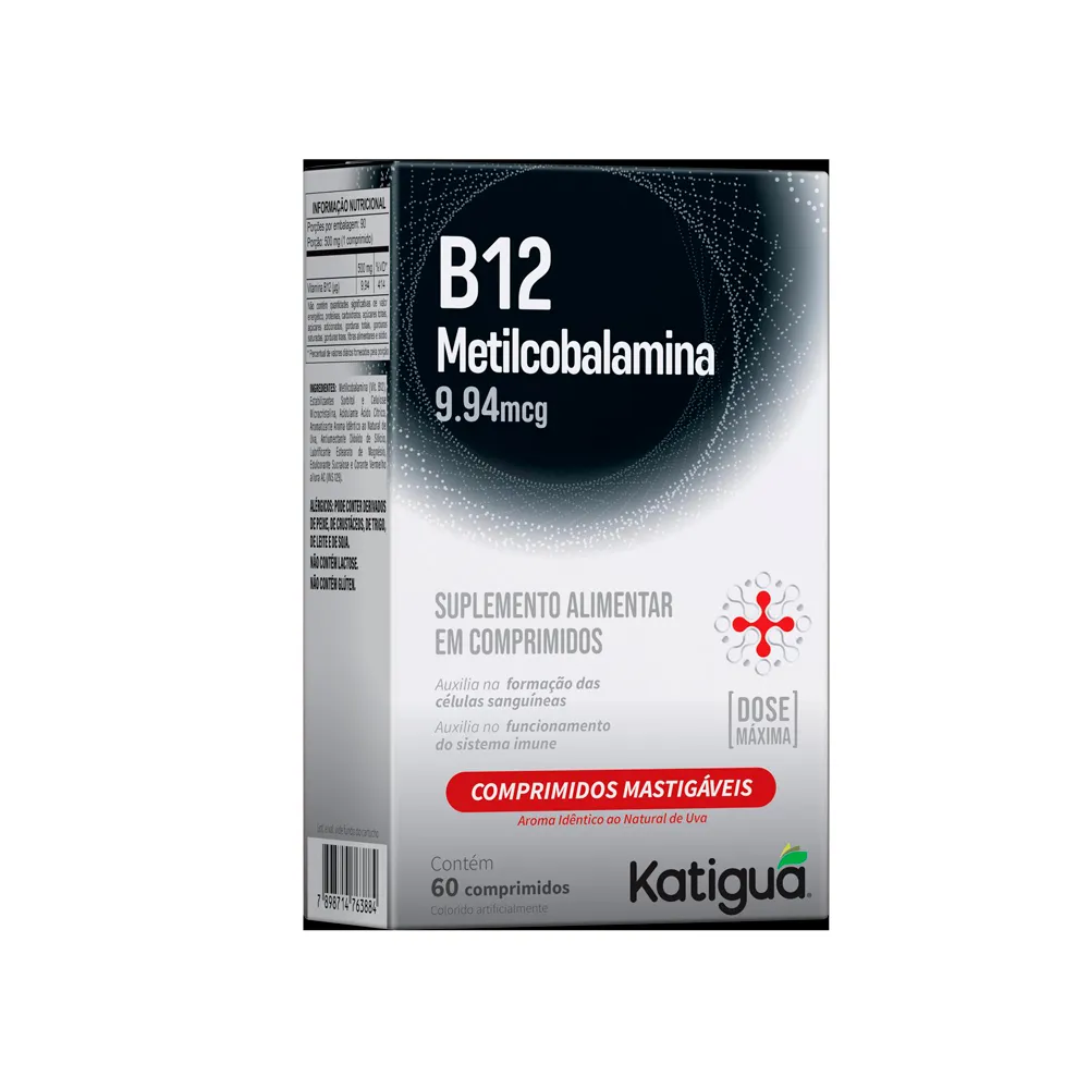 B12 Metilcobalamina 9.94mcg Katigua com 60 Comprimidos Mastigáveis ...