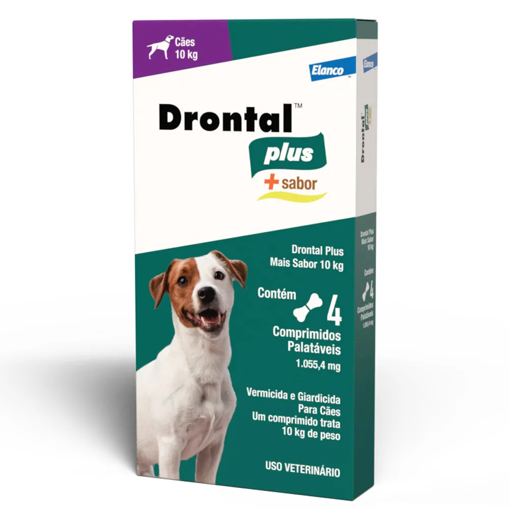 Drontal Plus Mais Sabor 1.055,4mg para Cães 10Kg com 4 Comprimidos ...