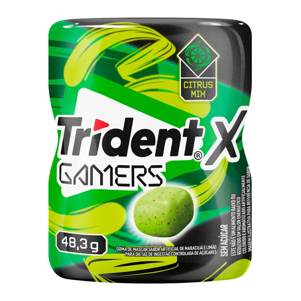 Chiclete Trident X Gamers Citrus Mix Goma de Mascar Sem Açúcar Pote 48 ...