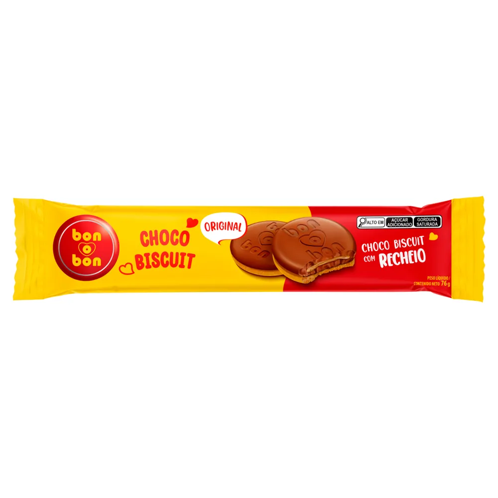 Biscoito Bon O Bon Biscuit Choco com Recheio Sabor Original 76g ...