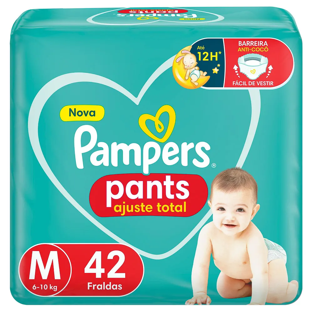 Fralda Pampers Pants Ajuste Total Tamanho M com 42 Unidades Descartáveis - Drogaria Araujo