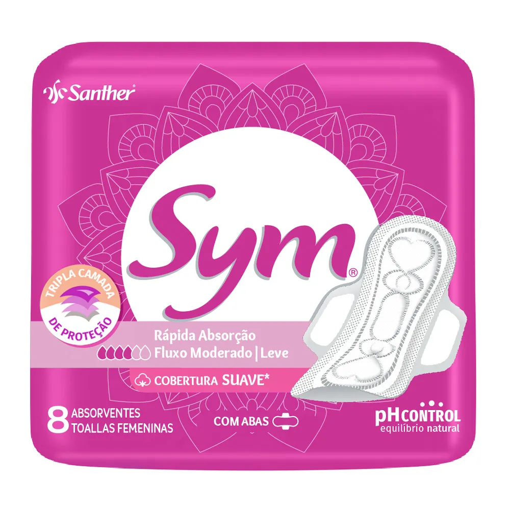 Absorvente Sym Cobertura Suave com Abas 8 Unidades - Drogaria Araujo