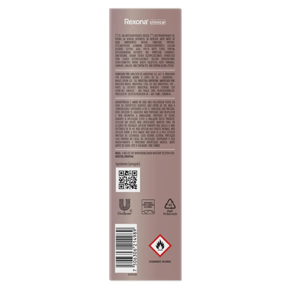 Desodorante Rexona Clinical Classic Aerosol Antitranspirante 96h 150ml ...