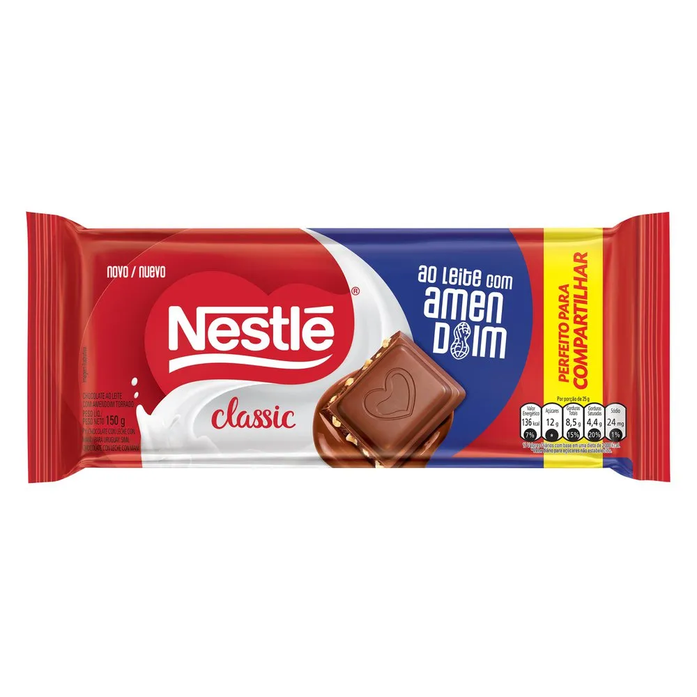 Chocolate Nestlé Classic ao Leite com Amendoim 150g - Drogaria Araujo