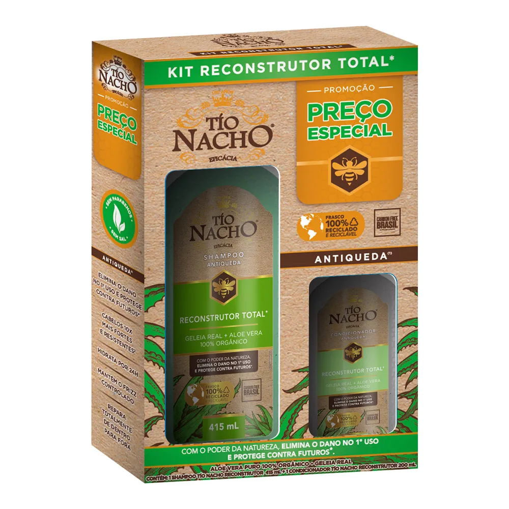 Kit Tio Nacho Reconstrutor Total Antiqueda Shampoo 415ml e ...