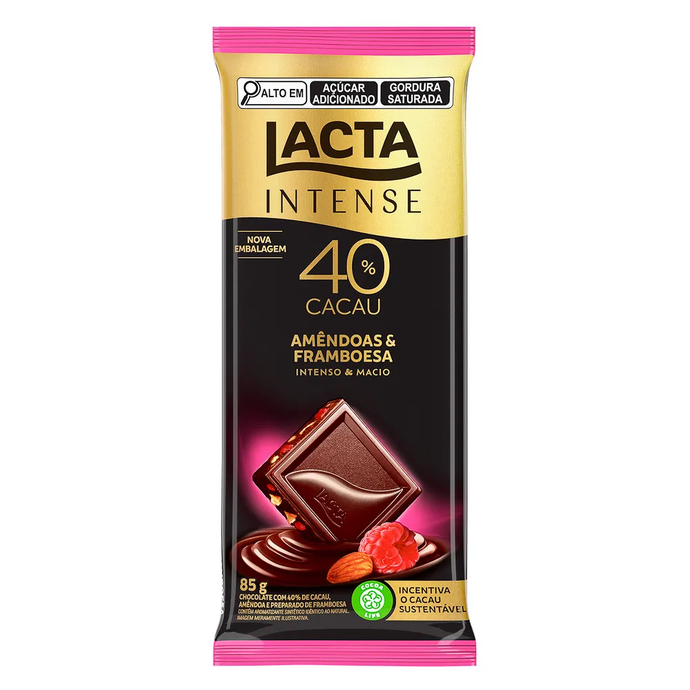 Chocolate Lacta Intense Nuts 40% Cacau Amêndoas e Framboesa 85g ...