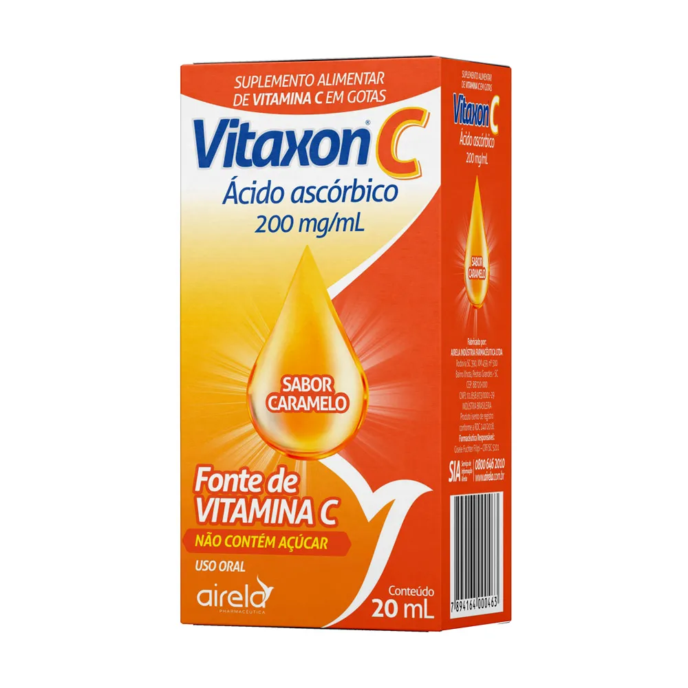 Vitamina C Vitaxon C 200mg/ml Sabor Caramelo Gotas 20ml - Drogaria Araujo