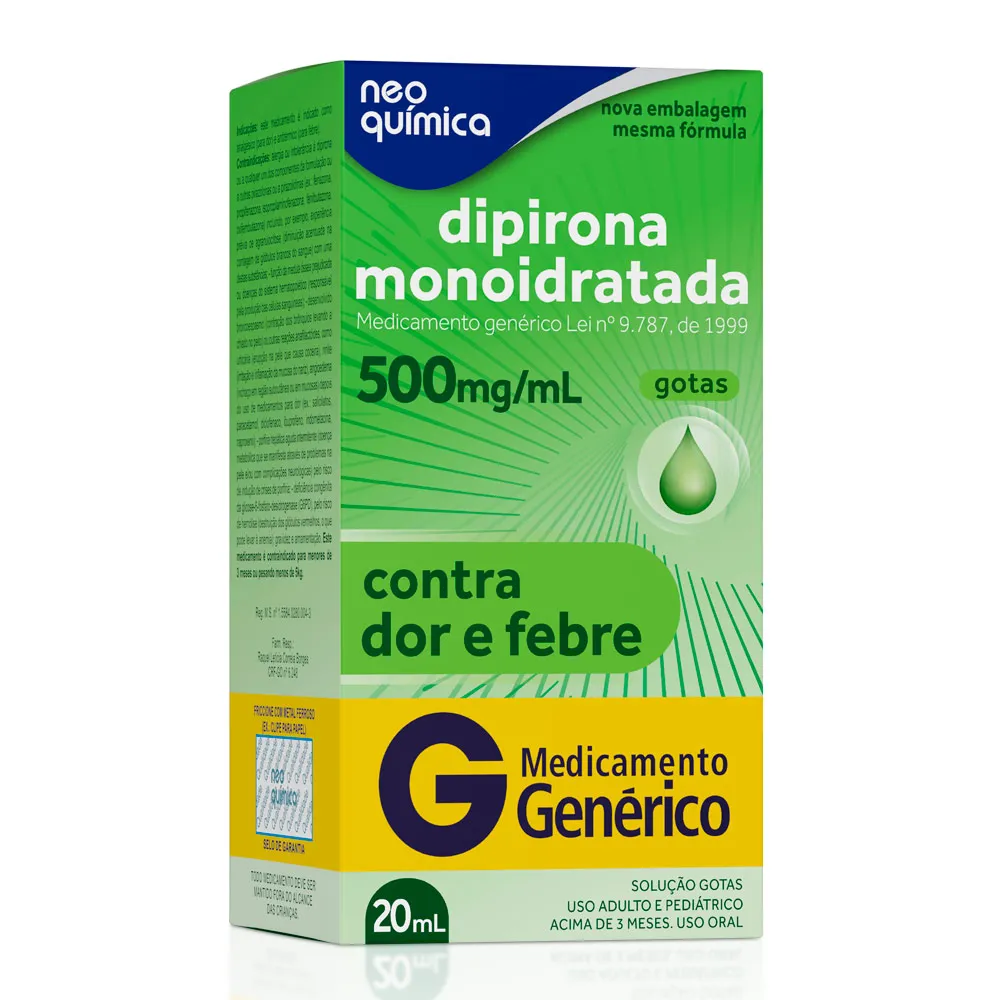 Dipirona Sódica 500mg/ml Neo Química Genérico Gotas 20ml - Drogaria Araujo