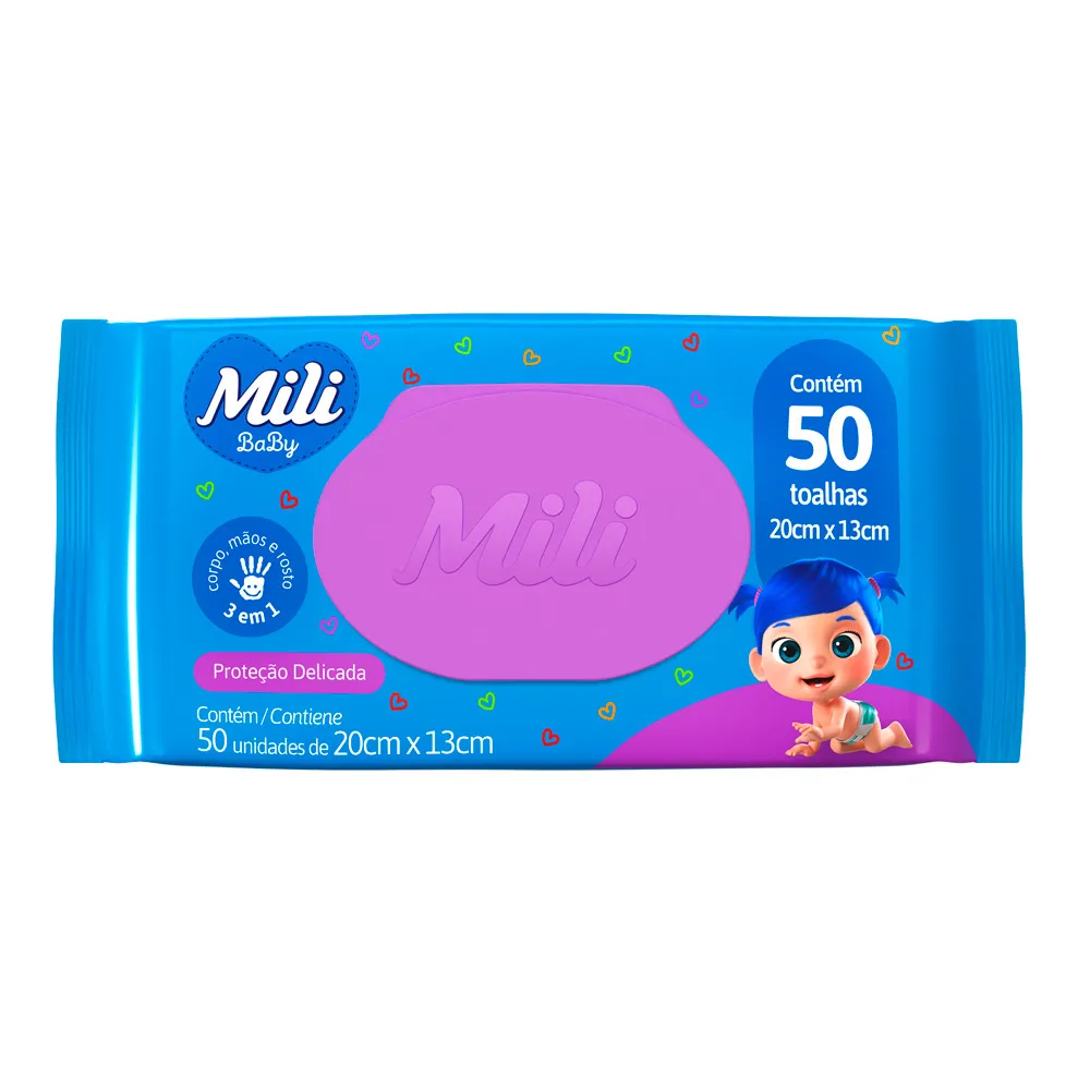 Toalha Umedecida Mili com 50 Unidades - Drogaria Araujo