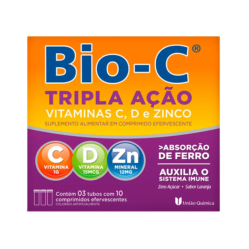 Bio C Tripla Ação com 30 Comprimidos Efervescentes - Drogaria Araujo