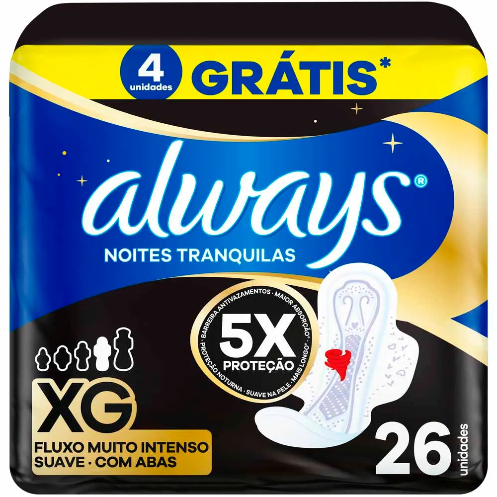 Absorvente Always Noturno Suave Tamanho XG com Abas 26 Unidades ...