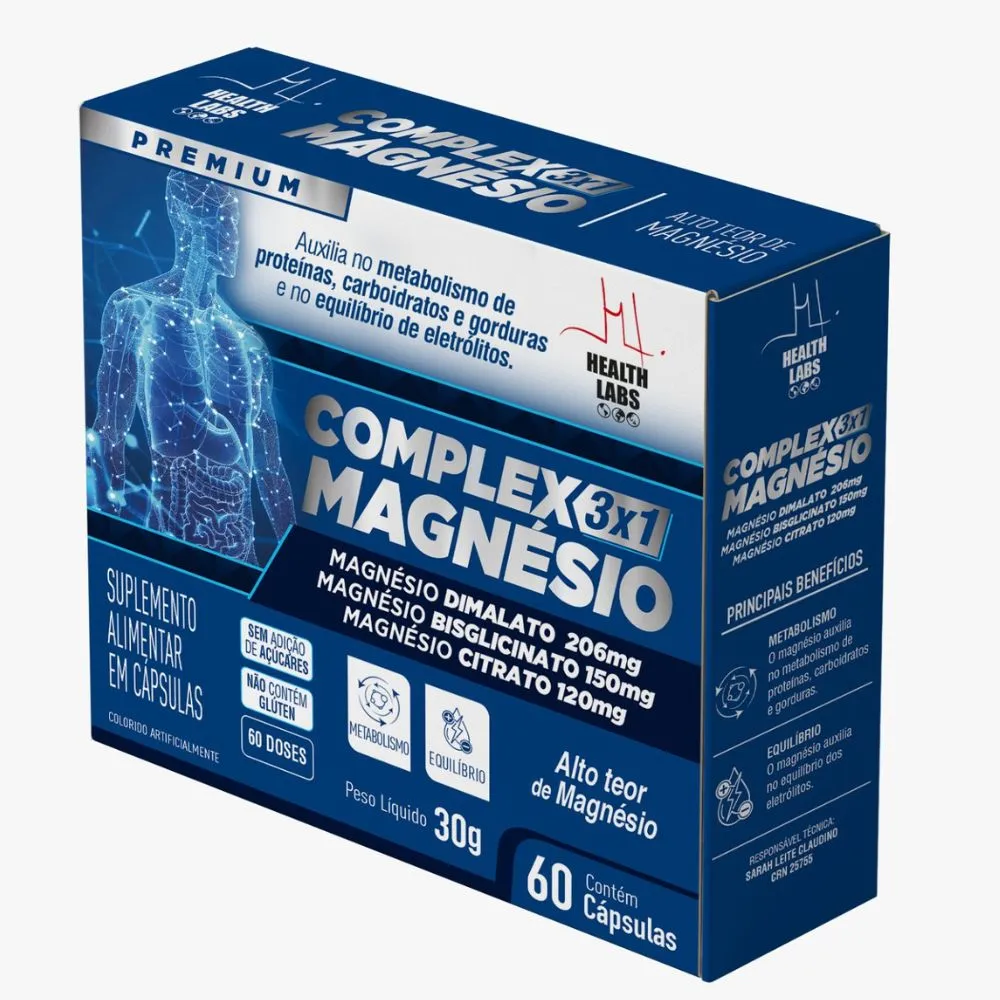 Complex Magnésio 3 em 1 Health Labs 60 Cápsulas - Drogaria Araujo