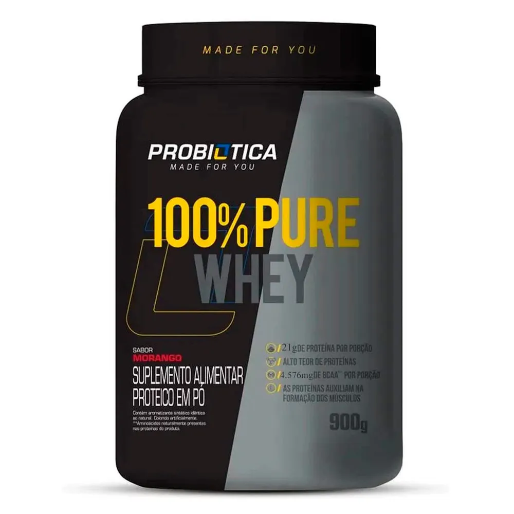 100% Pure Whey Probiótica Morango 900g - Drogaria Araujo