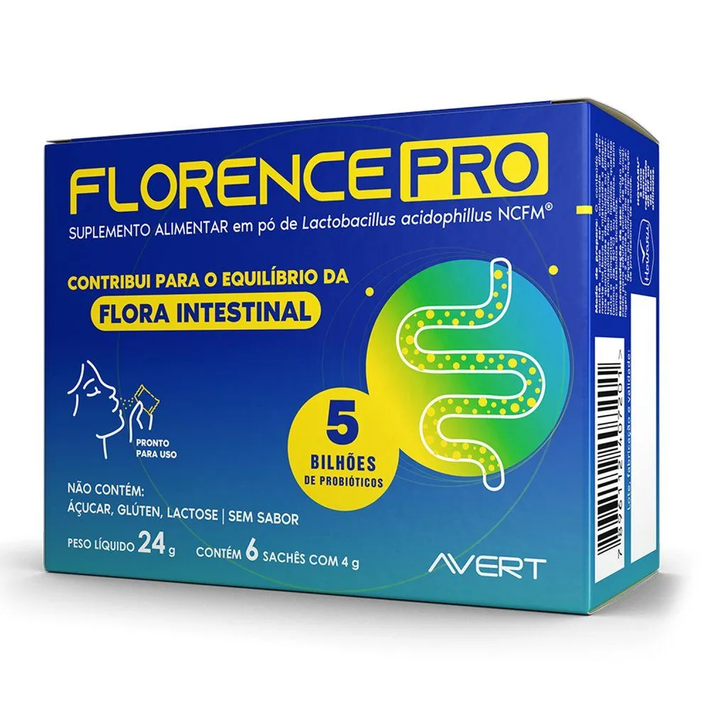 Florence Pro Probiotico Sem Sabor com 6 Sachês de 4g Cada - Drogaria Araujo