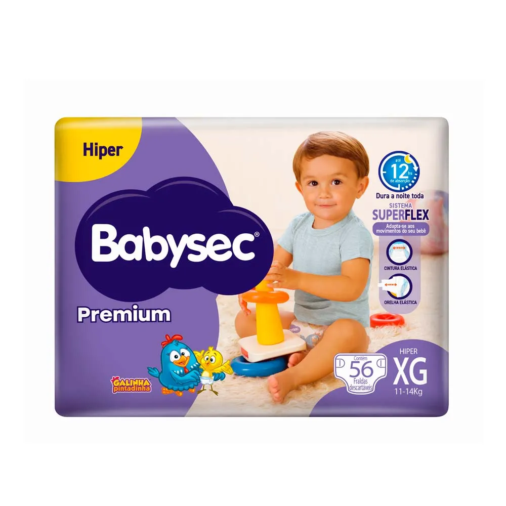 Fralda Infantil Babysec Premium Hiper XG com 56 Unidades - Drogaria Araujo