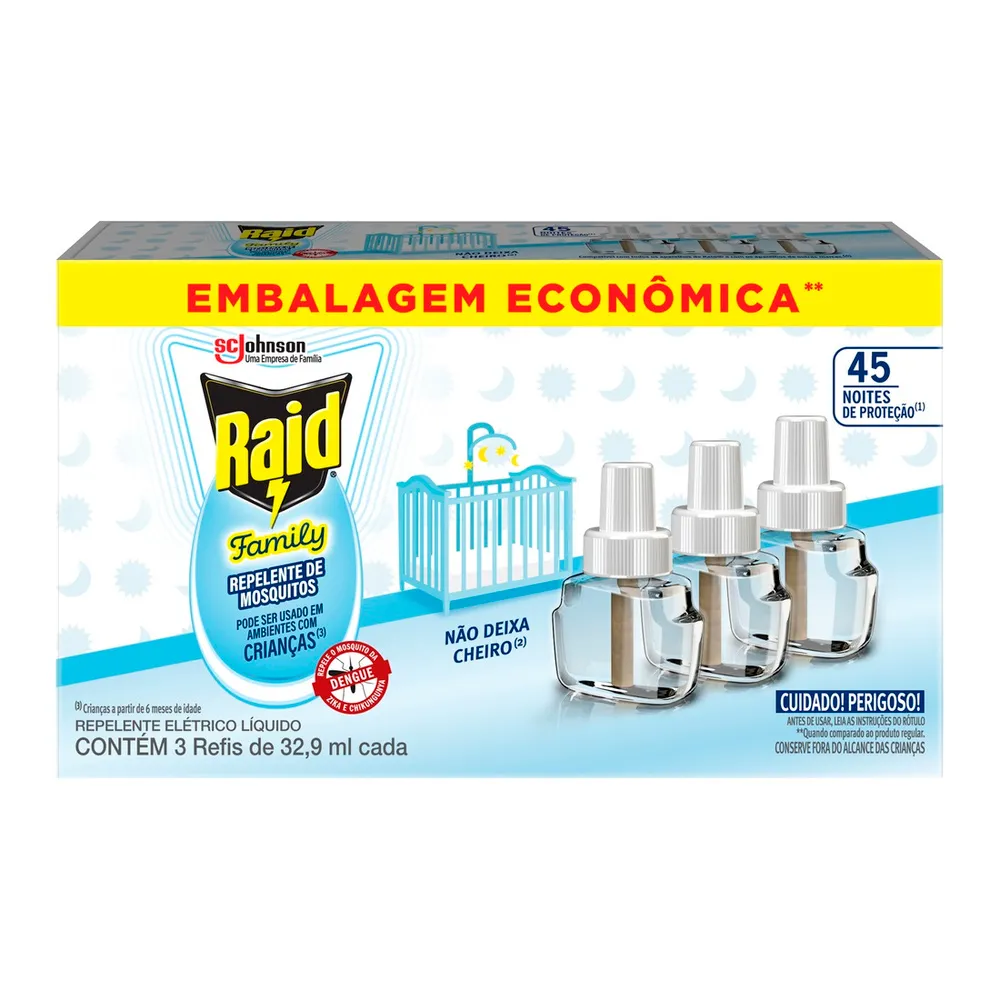 Repelente Líquido Raid Family 45 Noites Refil com 3 Unidades de 32,9ml ...