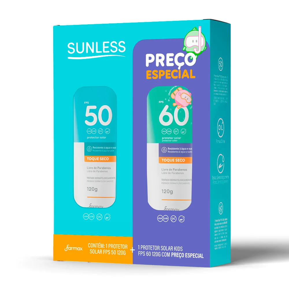 Protetor Solar Sunless FPS 50 e Protetor Solar Kids FPS 60 120g Cada ...