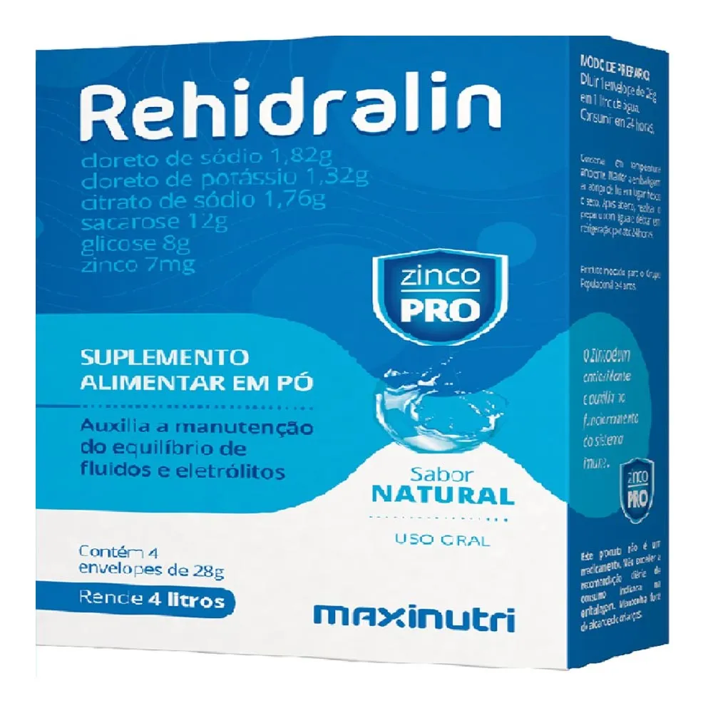 Rehidralin Suplemento Alimentar em Pó Sabor Natural 4 Envelopes de 28g ...