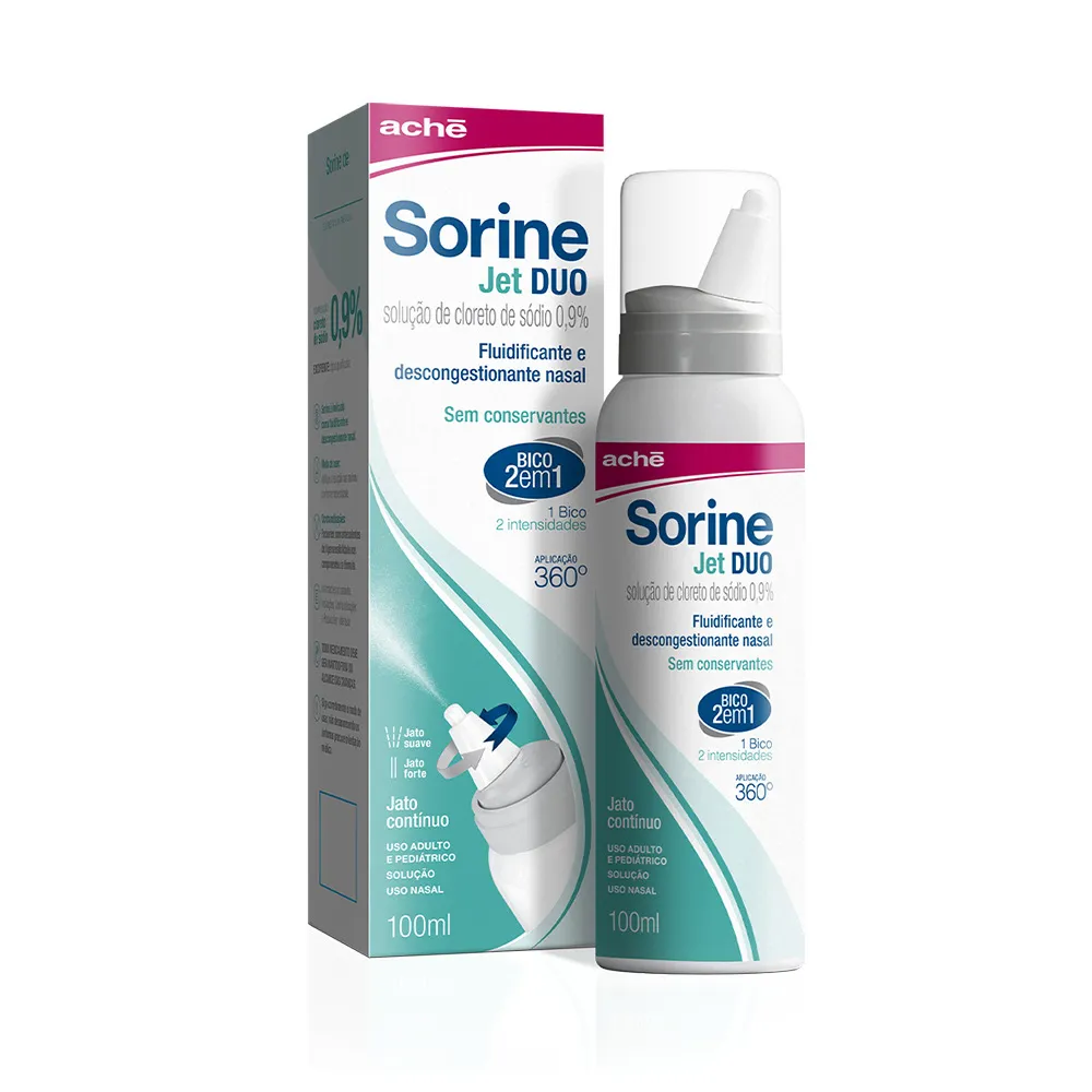 Sorine Jet DUO 0,9% Bico 2 em 1 Solução Nasal Spray Jato Contínuo 100ml ...