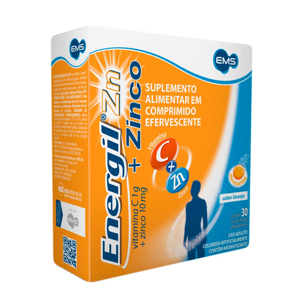 Energil Zn Zinco 1G+10mg 30 Comprimidos Efervescentes - Drogaria Araujo