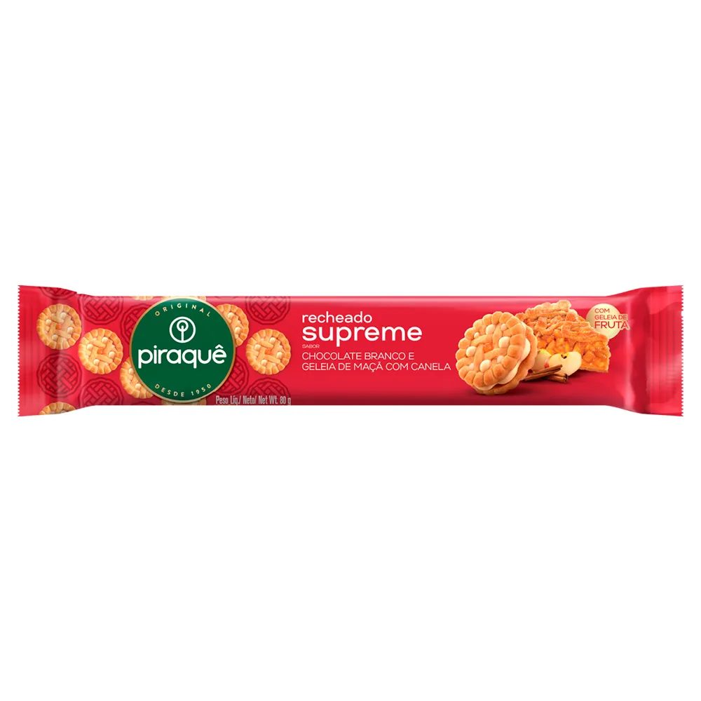 Biscoito Piraquê Supreme Recheado Sabor Chocolate Branco e Geleia de ...
