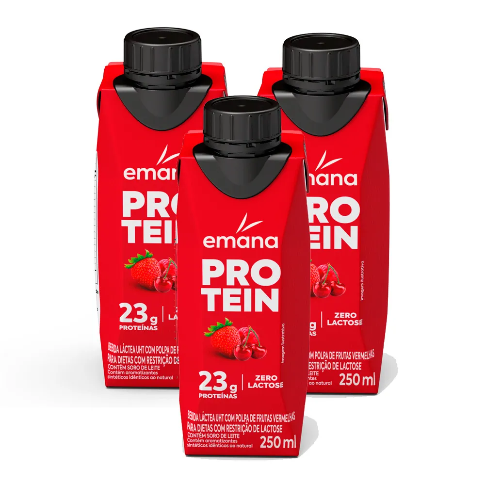 Kit 3 Bebida Láctea Emana Protein Sabor Frutas Vermelhas com 23g de ...