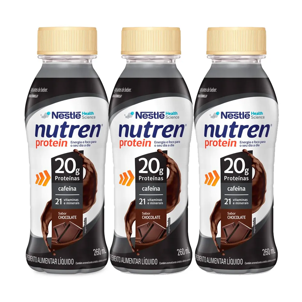 Kit 3 Nutren Protein Chocolate Suplemento Alimentar 260ml - Drogaria Araujo