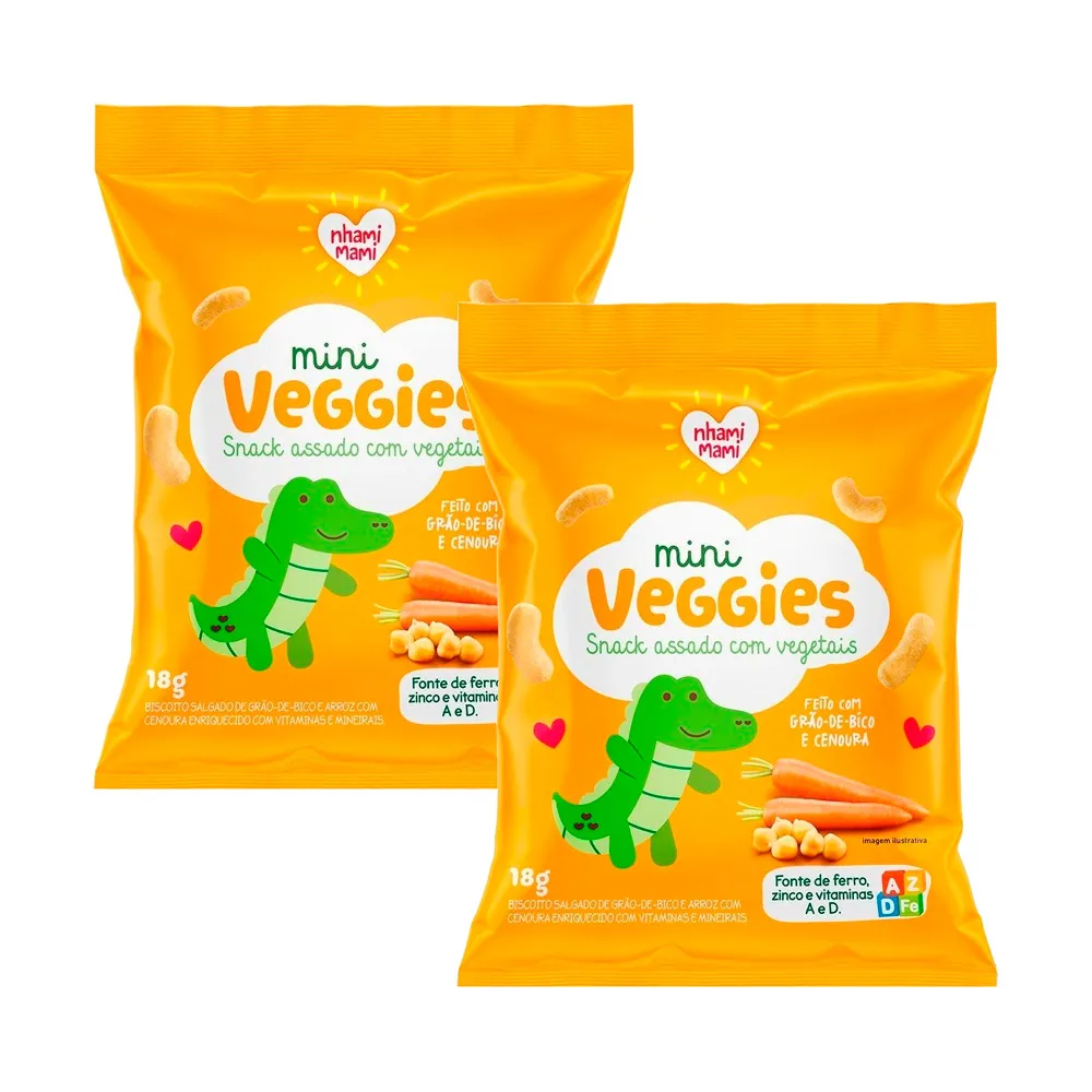 Kit 2 Biscoito Nhami Mami Mini Veggie Snack Grão de Bico e Cenoura 18g ...