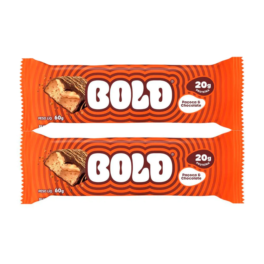 Kit 2 Barra de Proteína Bold Sabor Paçoca e Chocolate com 20g de ...