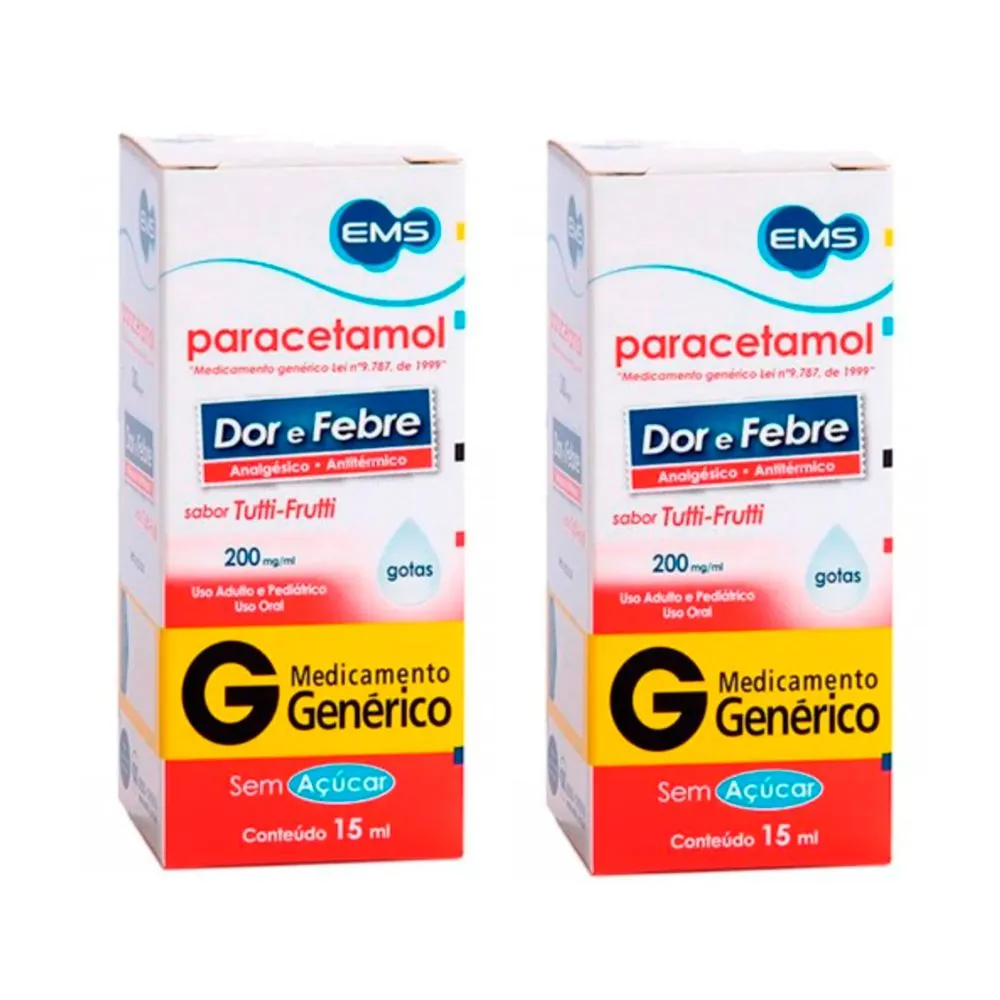 Kit 2 Paracetamol 200mg/ml EMS Genérico Gotas com 15ml - Drogaria Araujo