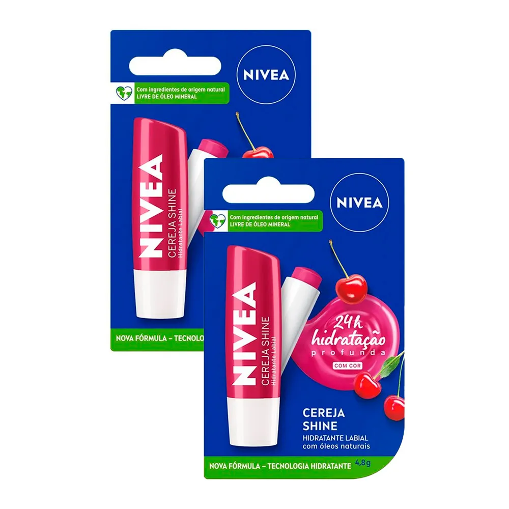 Kit 2 Hidratante Labial Nivea Cereja Shine 4,8g - Drogaria Araujo
