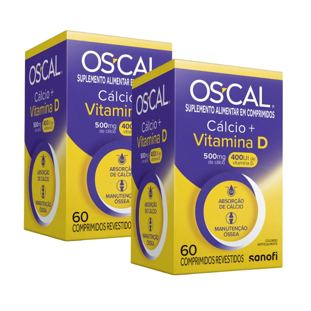 Kit 2 OS-CAL Cálcio 500mg + Vitamina D 400UI com 60 Comprimidos ...